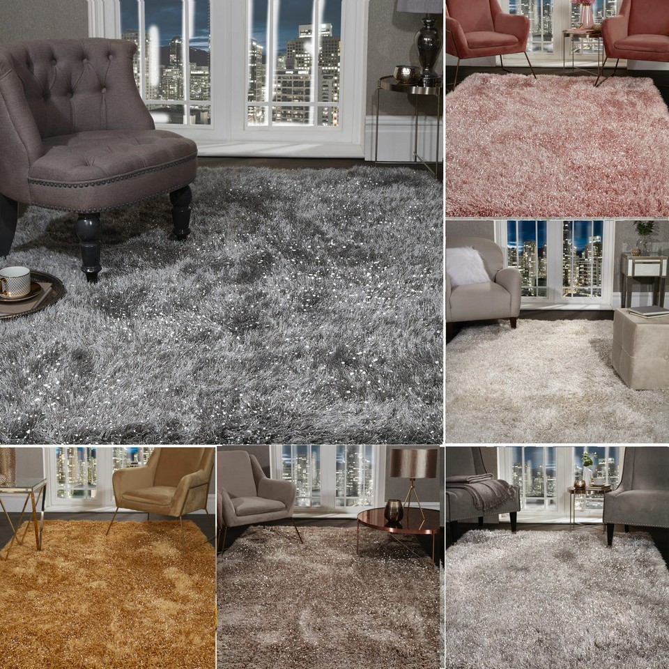 Shaggy Rug SHIMMER SPARKLE GLITTER 5.5cm Thick Soft Pile Large Living ...