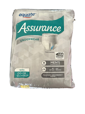 Equate Assurance Mens Underwear MAXIMUM Absorbency Large/XL, 18 Count ...