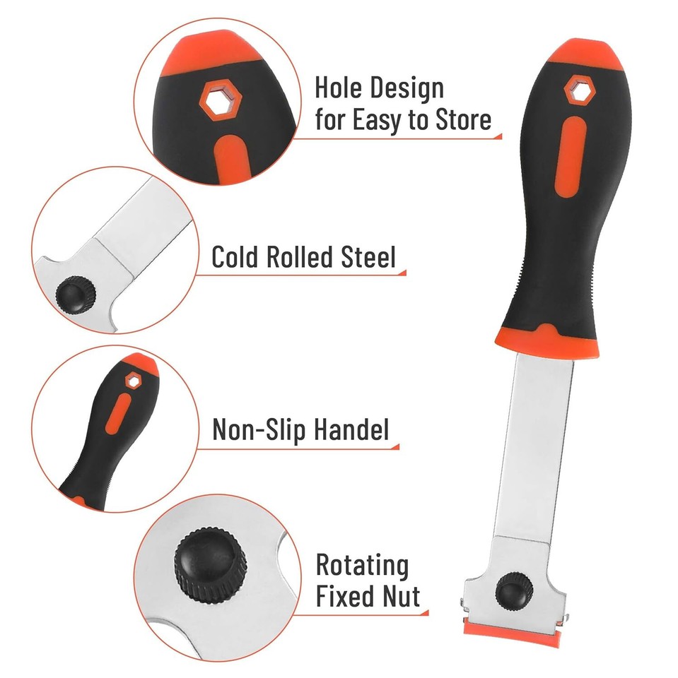 Long Handle Razor Blade Scraper w 10 Metal & 10 Plastic Blades Window ...