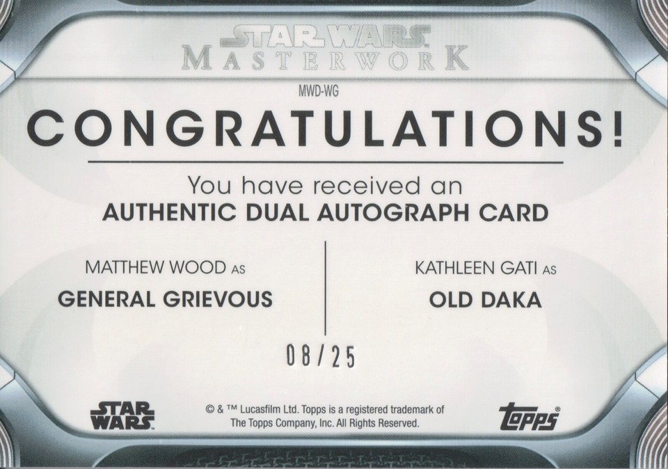 Star Wars Masterwork 2021, Matthew Wood / Gati Canvas Dual Autograph ...