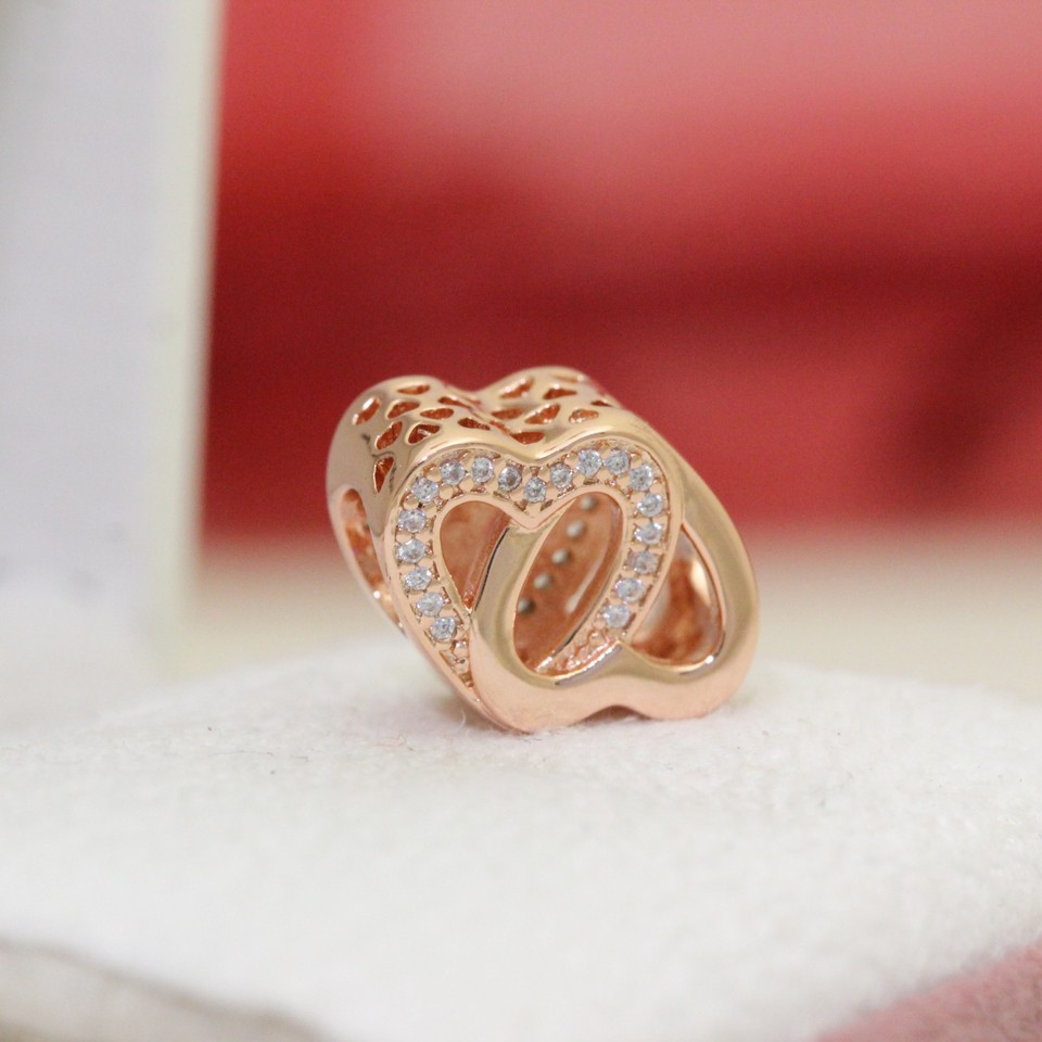 Authentic PANDORA Rose Gold Entwined Hearts 781880CZ Wife Love ...