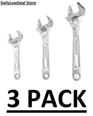 KOBALT 3 Piece Chrome Adjustable Wrench Set “NEW” 6, 8, & 10 Inch Extra ...