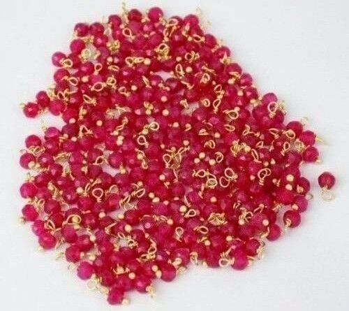 Ruby Quartz Rondelle Faceted 4-4.5mm Loose Beads Gold Wire Wrapped Link ...