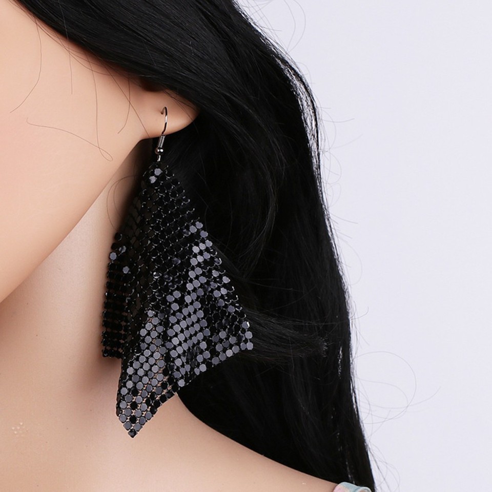 Black Sequin Earrings Exaggerated Tassel Dangle Earrings Women Gift ...