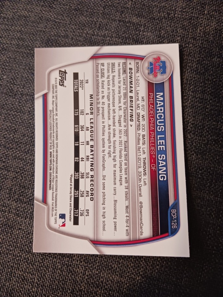 2023 Bowman #BCP-126 Marcus Lee Sang Chrome Prospects Philadelphia ...