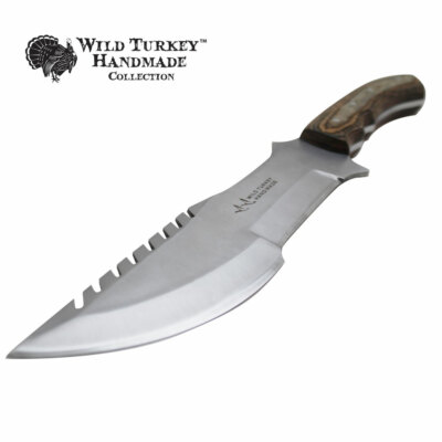 Wild Turkey Handmade 15" Full Tang Fixed Blade Tracker Knife w/Leather ...