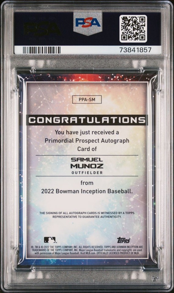 2022 Bowman Inception Primordial Auto Blue #PPASM Samuel Munoz #/75 PSA ...