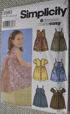 Simplicity 5580 Girls 6 Dresses Made Easy Sewing Pattern Sz 3-8 Uncut ...
