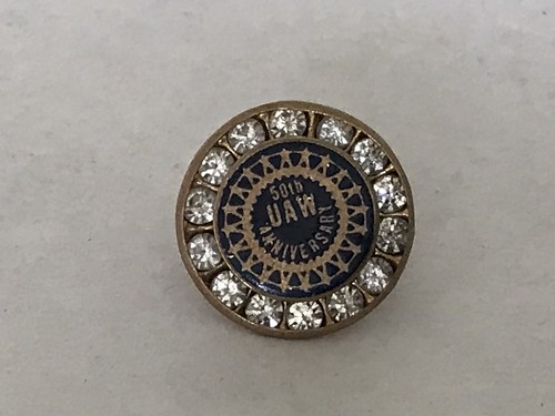 UAW Pin 50th Anniversary Rhinestone Inlay Blue & Gold Tone Lapel Hat ...