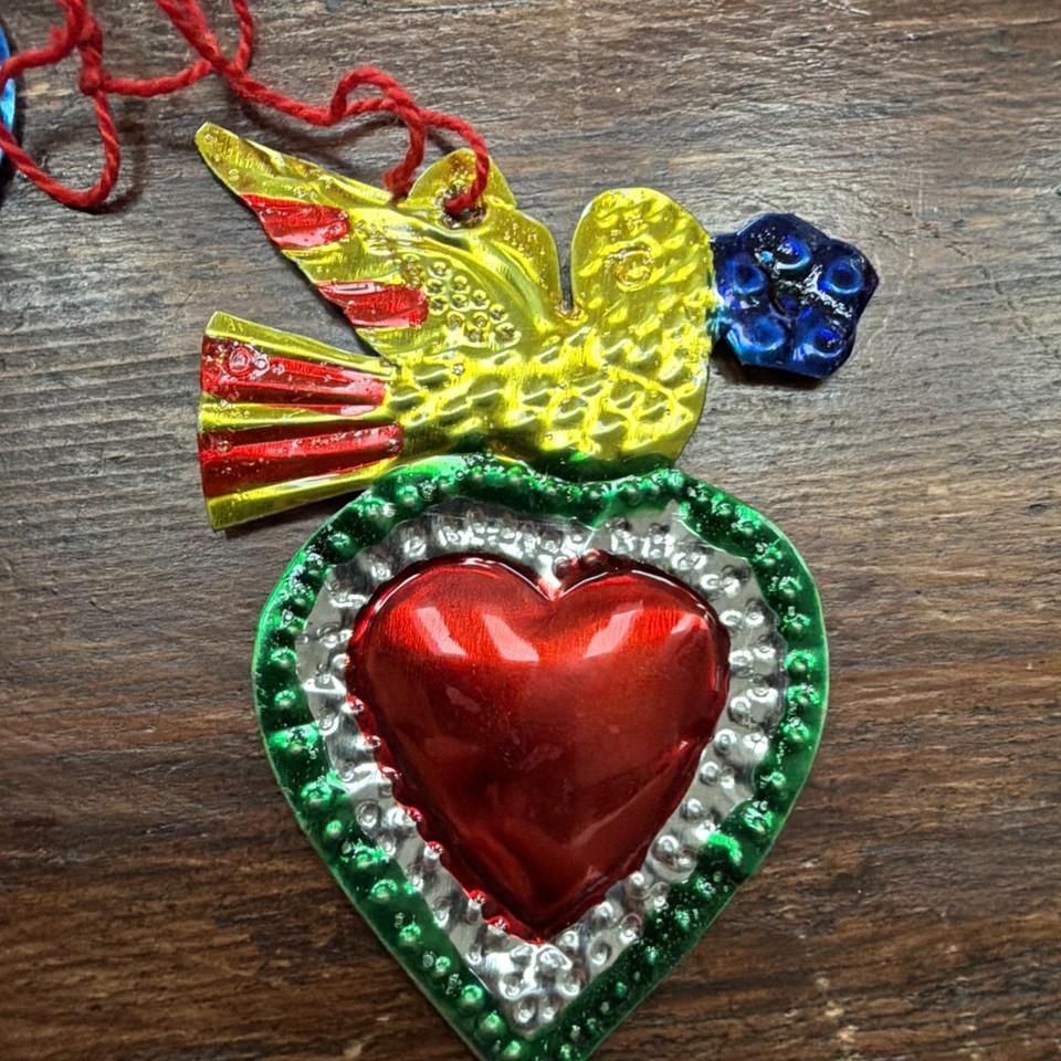 Mexican Milagros Charms Folk Art Sacred Heart Tin Ornaments Set Of 4 | eBay