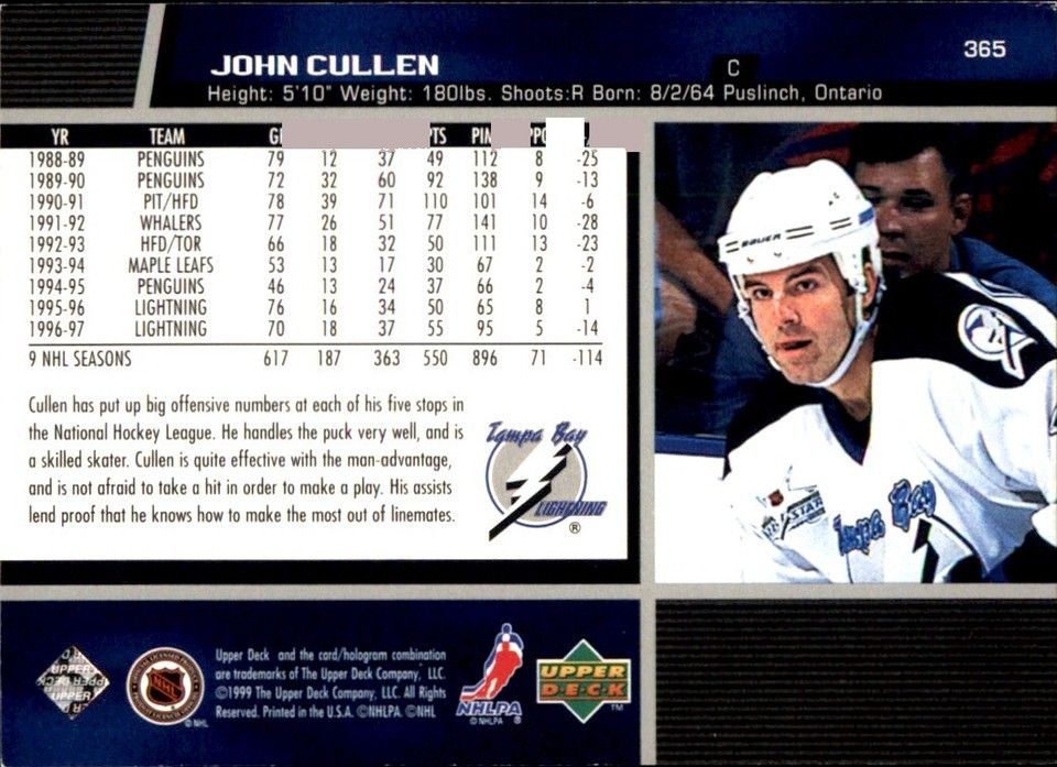 1998-99 Upper Deck Gold Reserve #365 John Cullen TAMPA BAY LIGHTNING | eBay