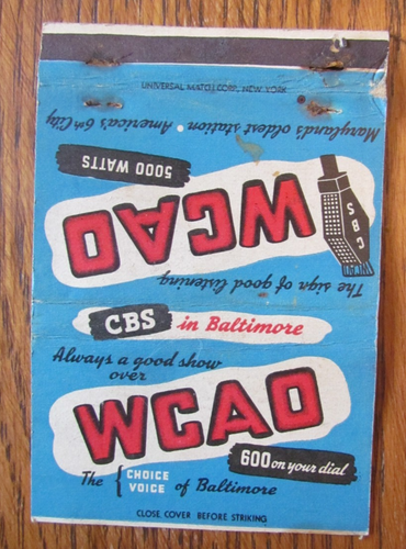 WCAO RADIO STATION MATCHBOOK COVER: BALTIMORE, MARYLAND 1940s ...