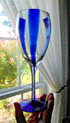 Pier 1 Blue Stripes Glass Water 9” Wine Goblet | eBay