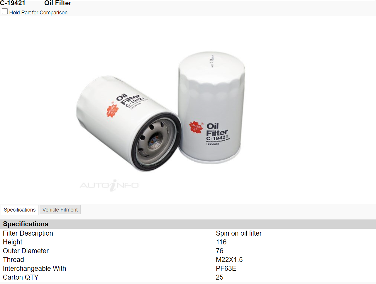 Sakura Oil Filter for Holden Captiva CG II Captiva 7 CG II 3.0L 6Cyl ...