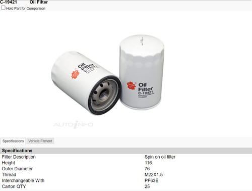 Sakura Oil Filter for Holden Captiva CG II Captiva 7 CG II 3.0L 6Cyl ...