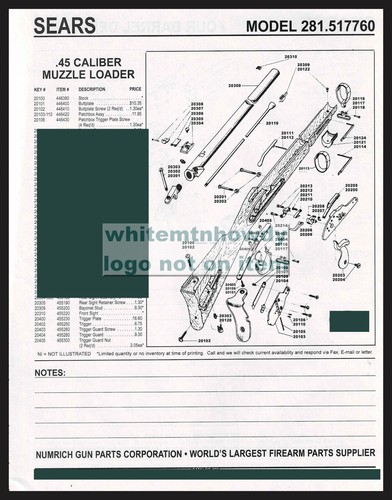 1999 SEARS Model l 281.517760 .45 Muzzleloader Schematic Parts List | eBay