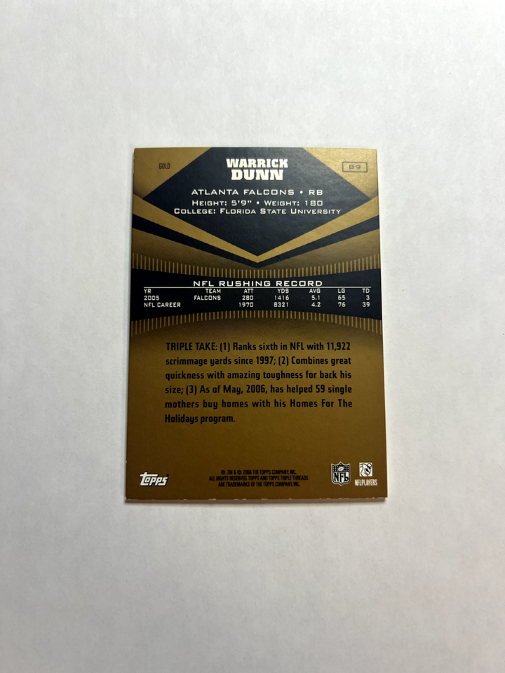 2006 Topps Triple Threads #89 WARRICK DUNN Gold #69/99 Falcons | eBay