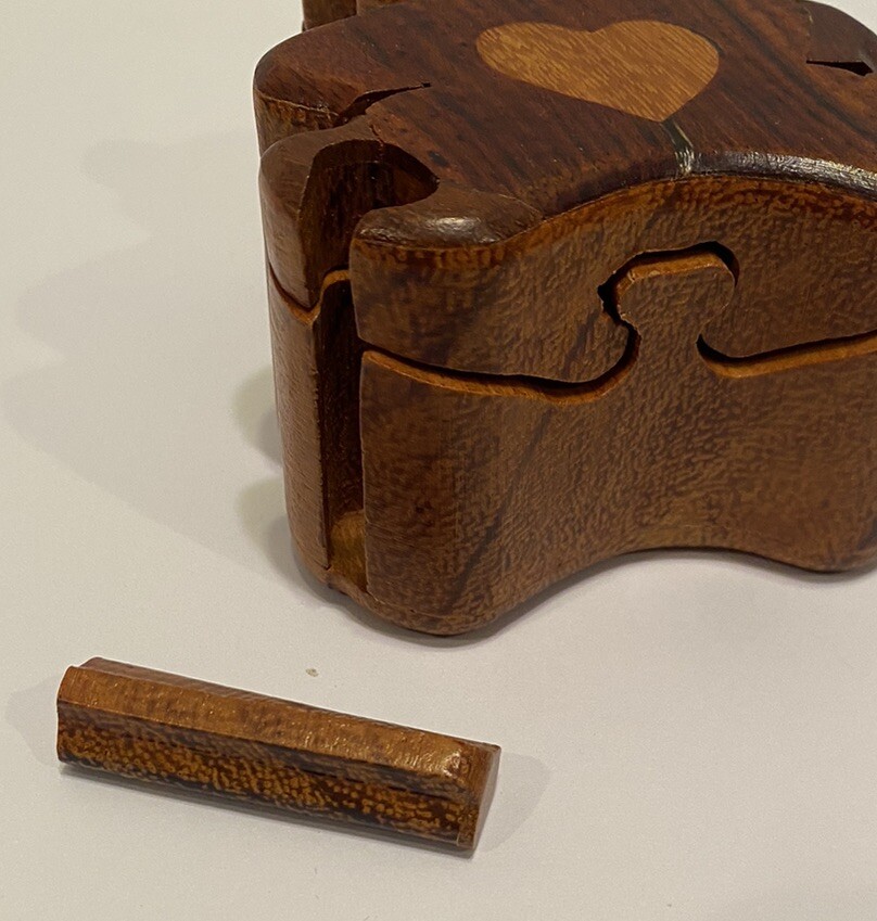 Vintage Wooden Teddy Bear Puzzle Trinket Box Secret Compartment Lined ...