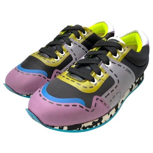 JIMMY CHOO shoes low cut sneakers all over pattern logo satin leather ...