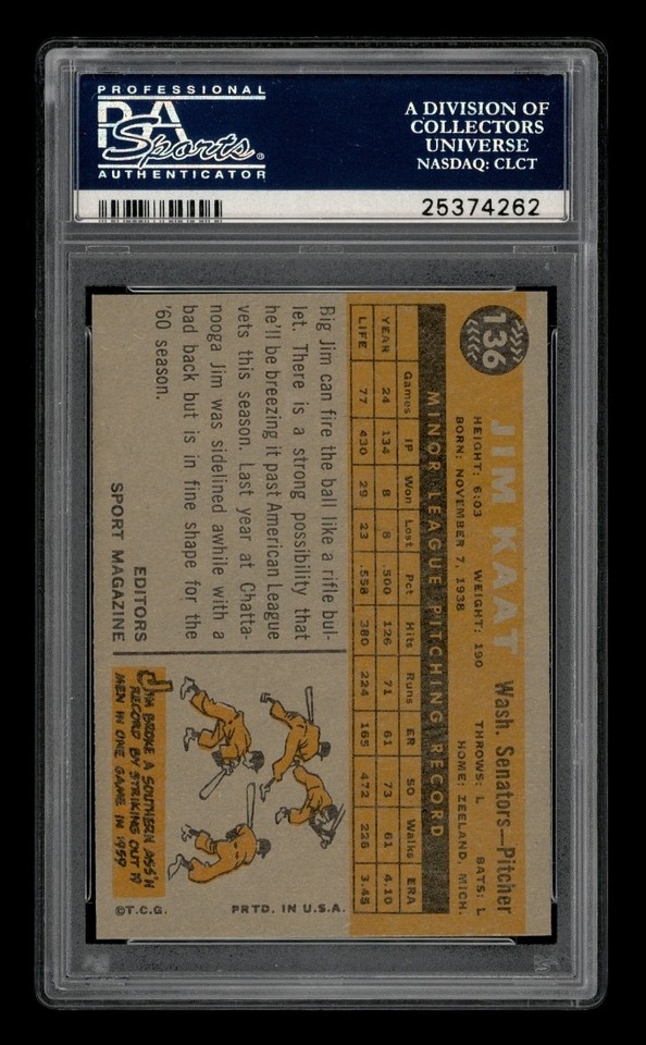 1960 Topps Set-Break #136 Jim Kaat Rookie Star PSA 8 NM-MT | eBay