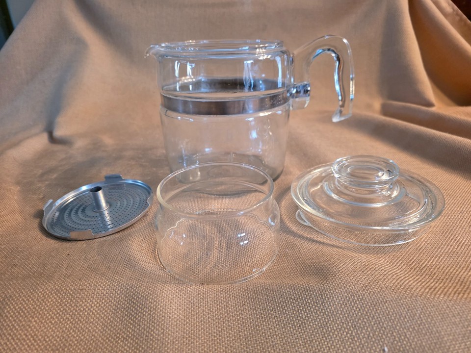 vintage pyrex glass percolator coffee pot 6 cup 7756-B pot and 2 parts ...