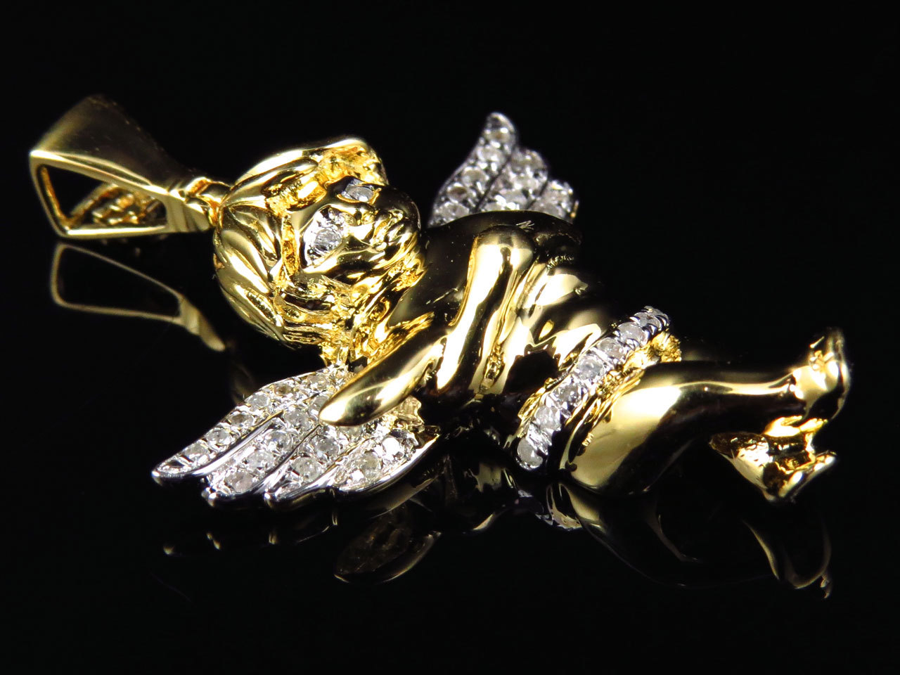 10k Yellow Gold Genuine Diamond Consoling Angel 1.5" Pendant Charm 1/3 ...