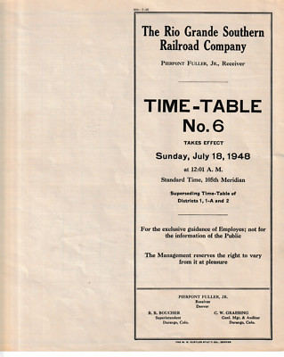 RIO GRANDE SOUTHERN RAILROAD ~ RGS Timetable ~ ETT July 18, 1948 ~ Rare ...