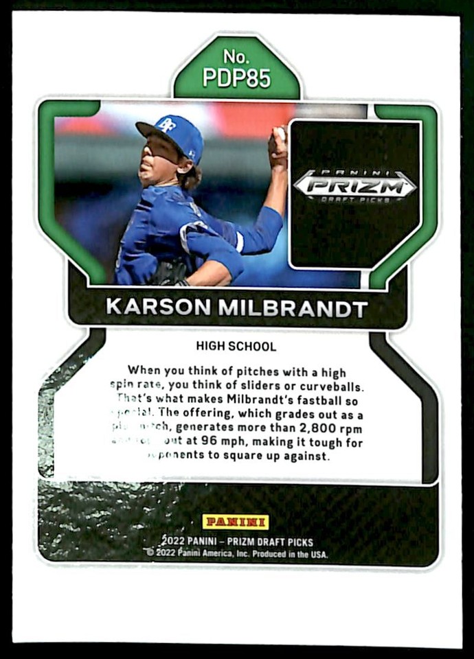 2022 Panini Prizm Draft Picks #PDP85 Karson Milbrandt Rookie Miami ...