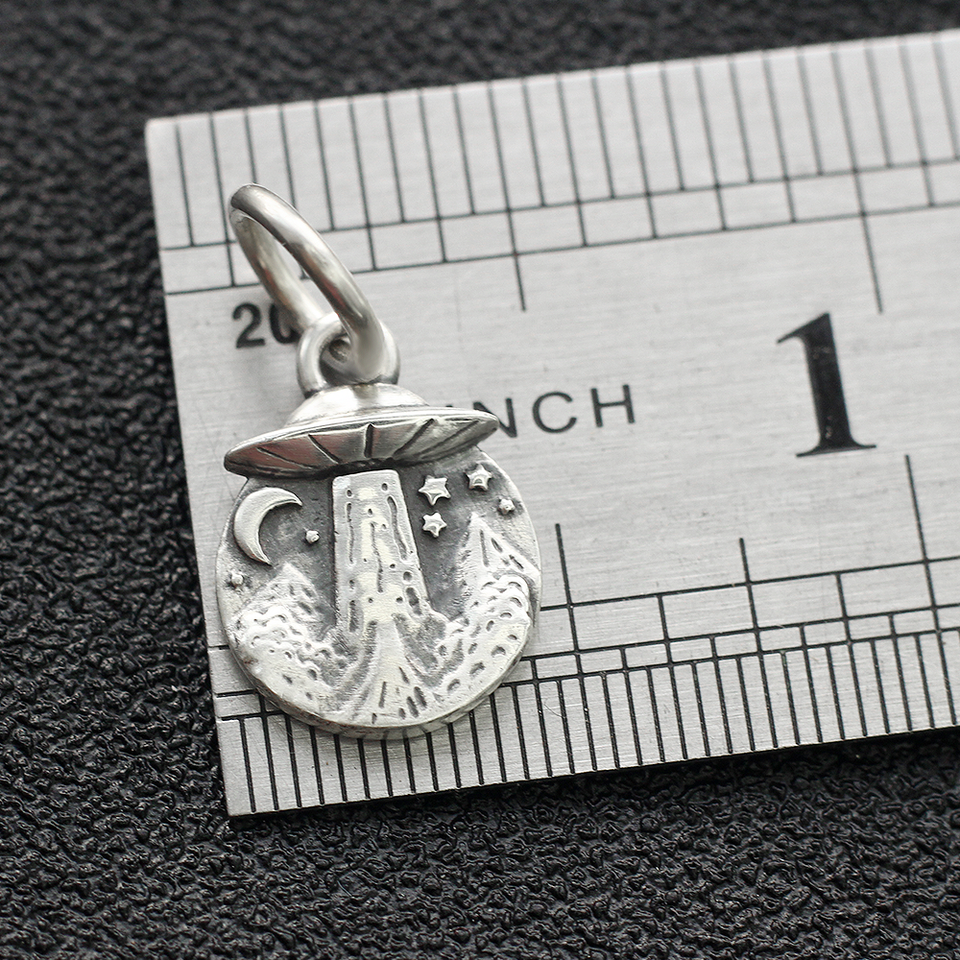 UFO Alien Space Pendant Charm In 925 Sterling Silver Flying Saucer Moon ...