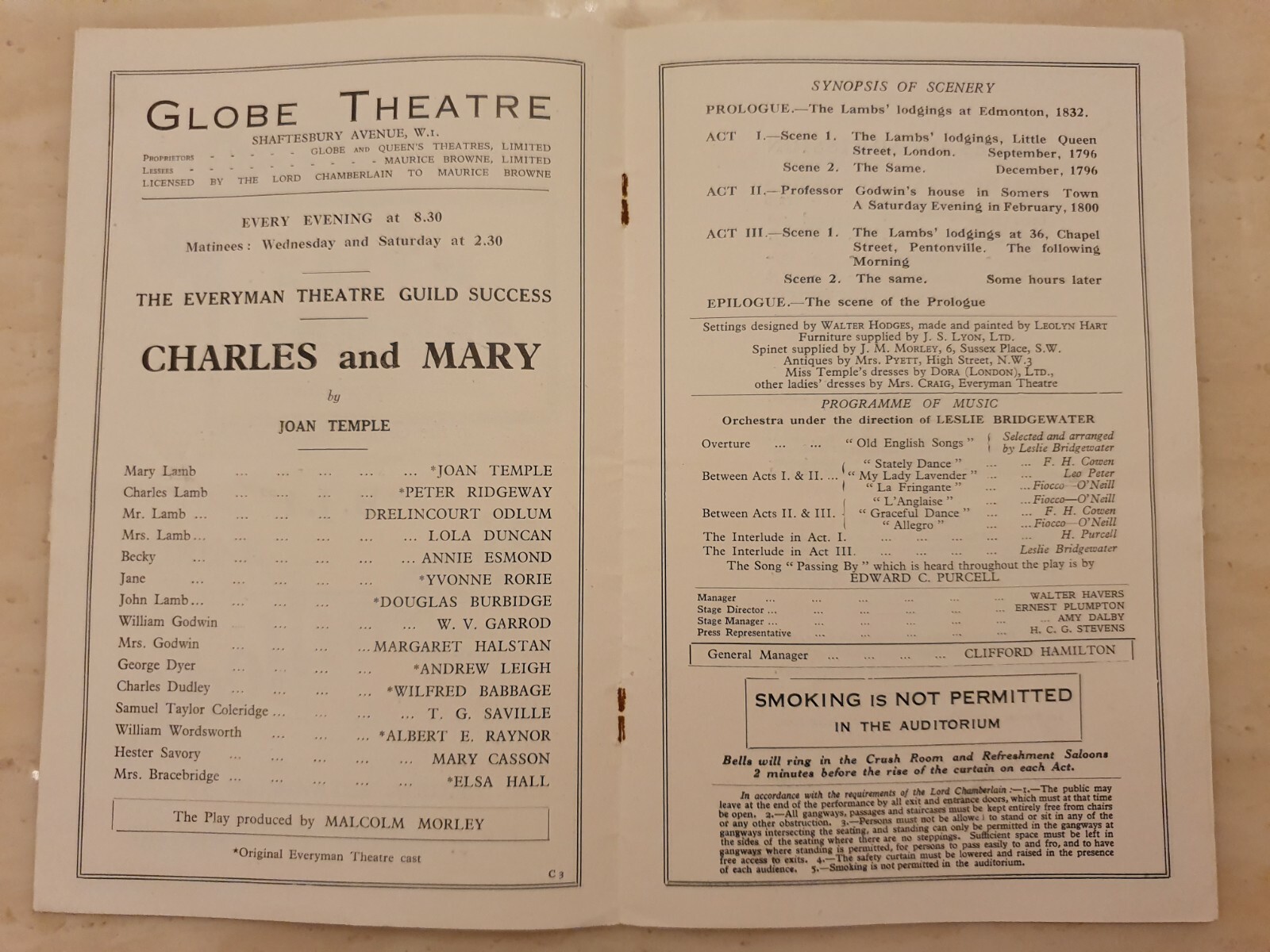 1930 THEATRE PROGRAMME CHARLES AND MARY JOAN TEMPLE PETER RIDGEWAY LOLA ...