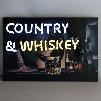 Country Music Whiskey Bar neon sign Western Decanter Glasses Bourbon ...