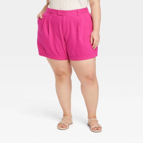A New Day Women's Plus Size High-Rise Tailored Linen Shorts Pink 22 ...