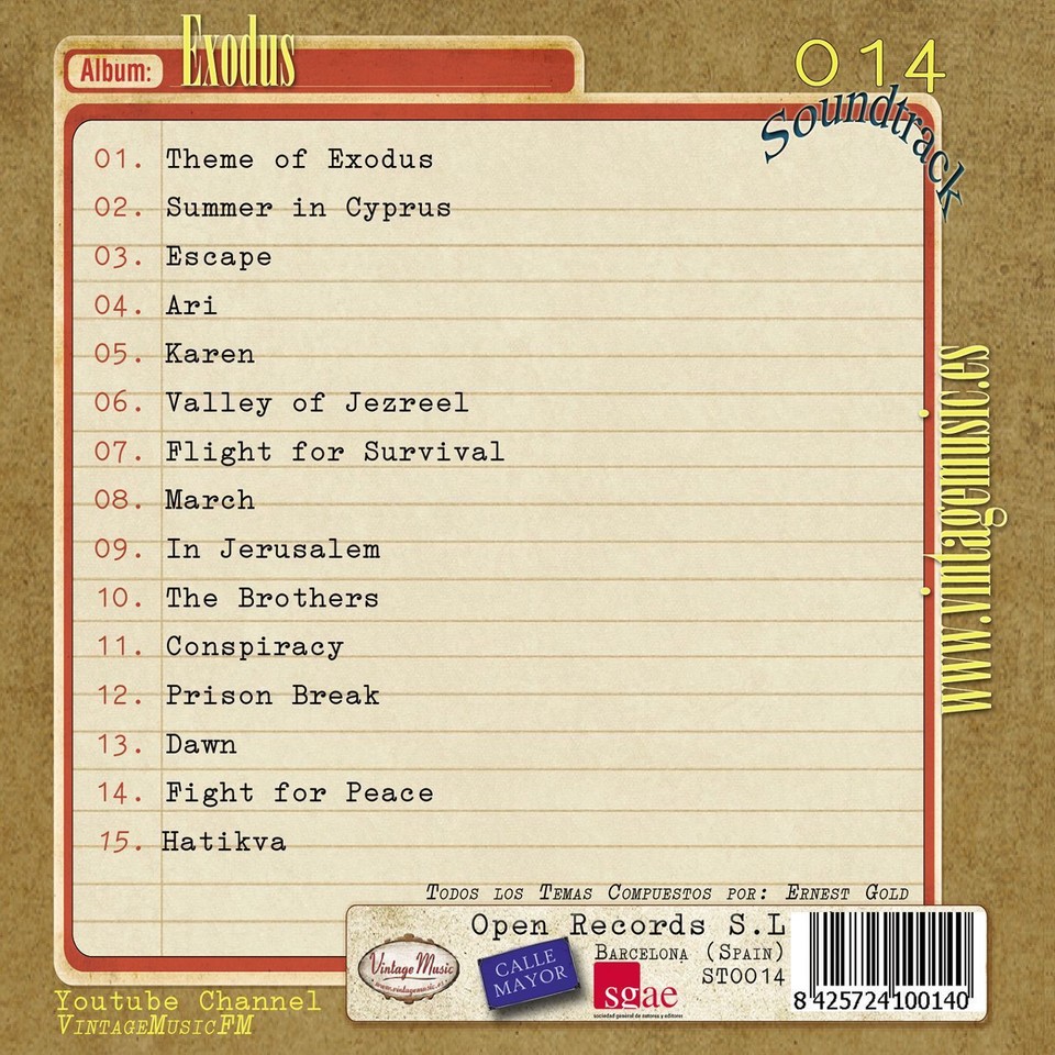 EXODUS Soundtrack CD #14/100 - Banda Sonora O.S.T Original 1960 Ernest ...