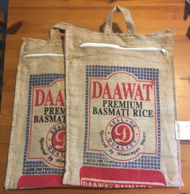 (2) Daawat Premium Basmati Rice Tote Bags with Zip Closure for 11 lb ...