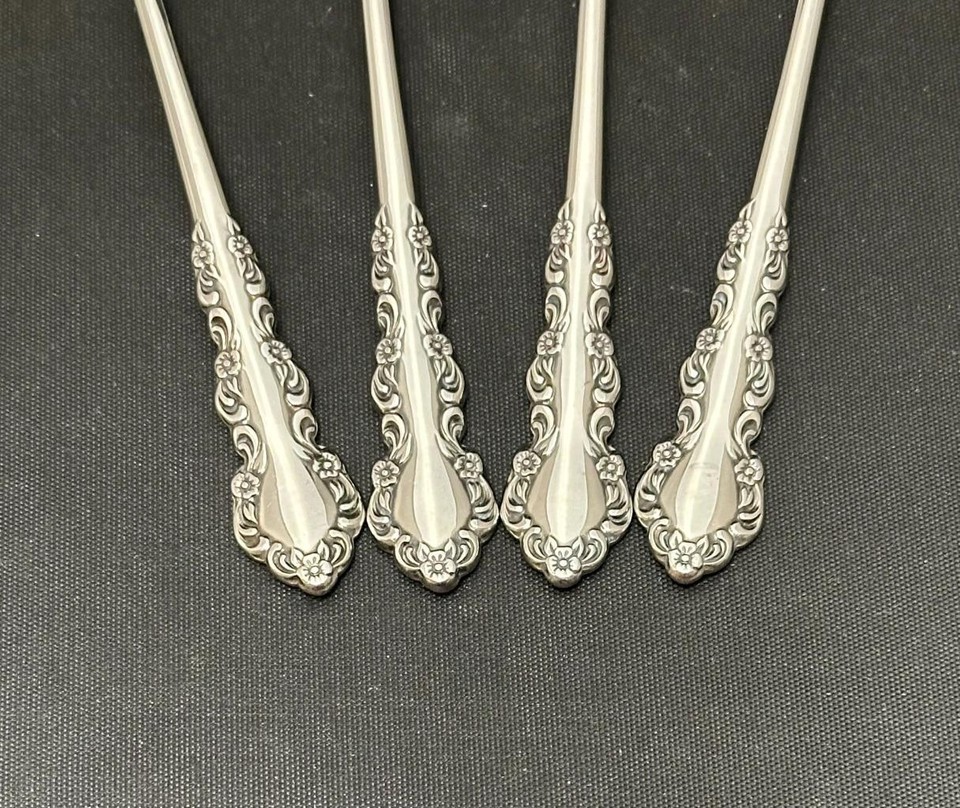 4 Oneida Heirloom Cube Stainless SHELLEY Oval Soup Place Spoons ...