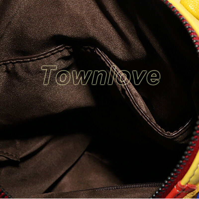 Sheepskin Leather Women's Colorful Blocks Patchwork Backpack Travel Bag ...