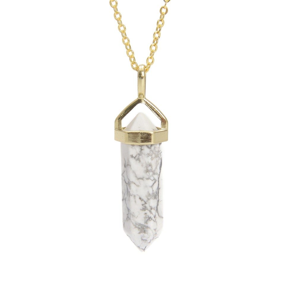 Howlite Pendulum Healing Point Gold Plated Loop Bail Pendant 8x40mm 6 ...