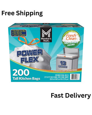 Member's Mark Power Flex Tall Kitchen Drawstring Trash Bags, Fresh ...