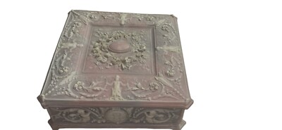Vintage Genuine Incolay Stone Jewelry Trinket Box Large Hinged Angel ...