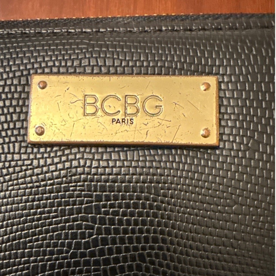 BCBG wallet long black gold zipper | eBay