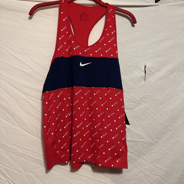 Nike Mesh Running Tank Top STARS USA Women's Large BV6239 657 RED/WHITE ...