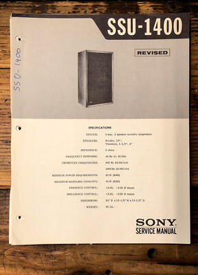 Sony SSU-1400 Speaker Service Manual *Original* | eBay