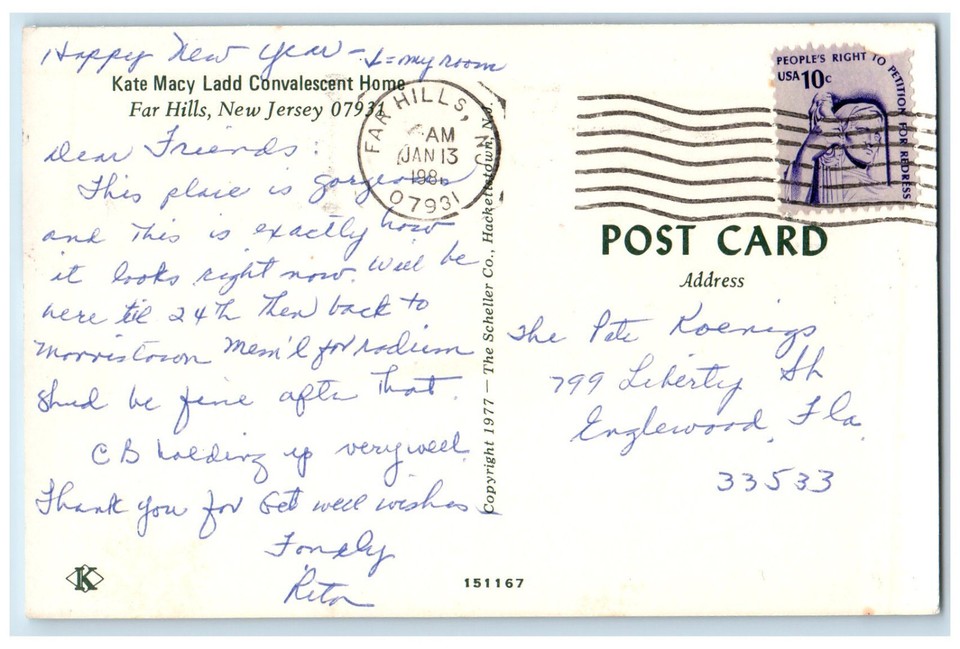1981 Kate Macy Ladd Convalescent Home Far Hills, New Jersey NJ Posted ...