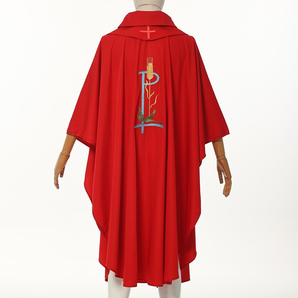 Catholic Red Chasuble with Bird Wheat Embroidered Priest outer Vestment ...