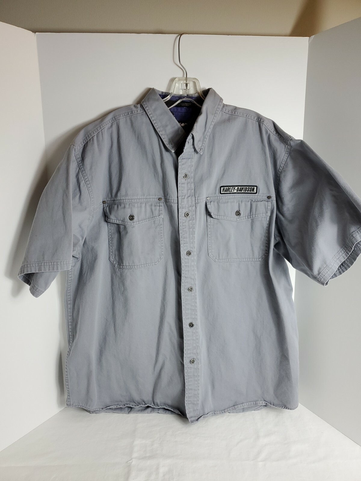 Harley Davidson Men’s Button-Down Gray Work Shirt Siz… - Gem