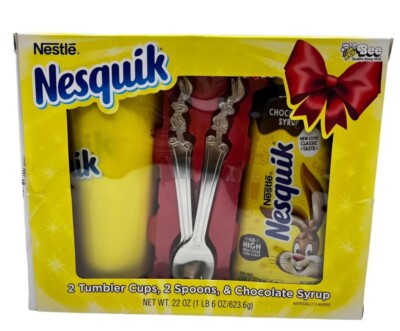 Nestle Nesquik Gift Set 2 Yellow Plastic Cups 2 Bunny Spoons & Syrup ...
