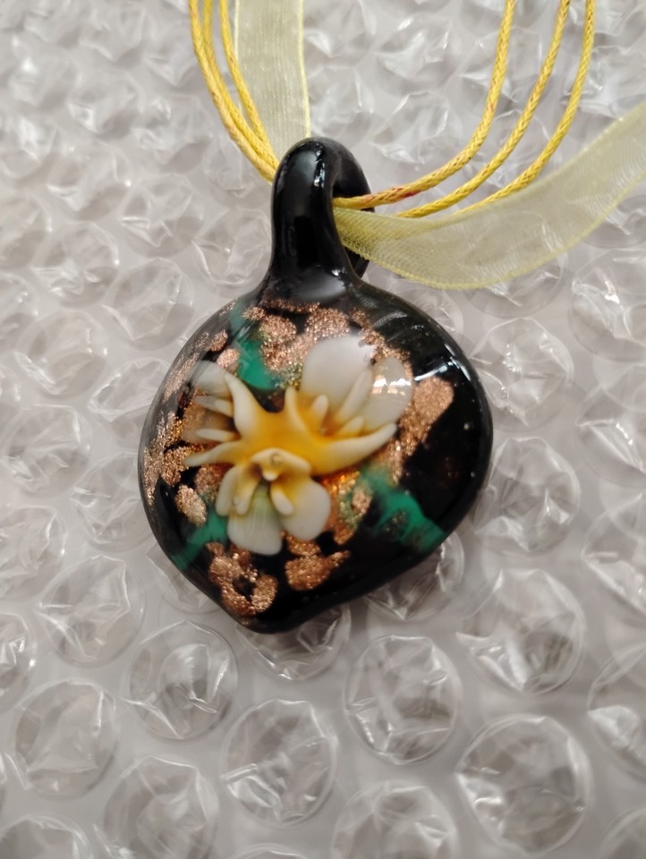 Hand Blown Murano Style Glass,yellow Flower Pendant Necklace Heart ...