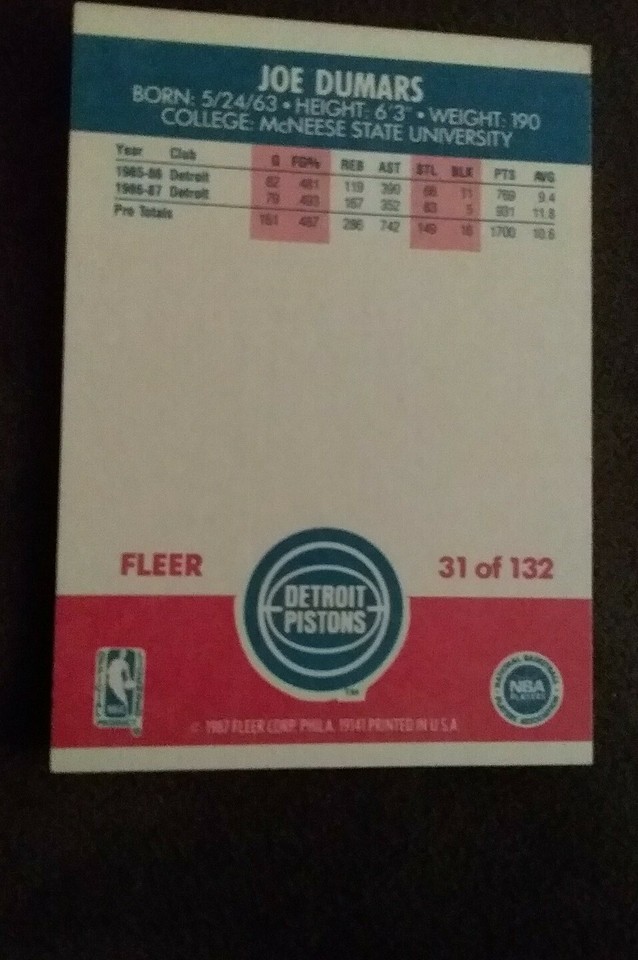 1987-88 Fleer #31 Joe Dumars 2nd Yr to Rookie! Pistons HOF NM | eBay