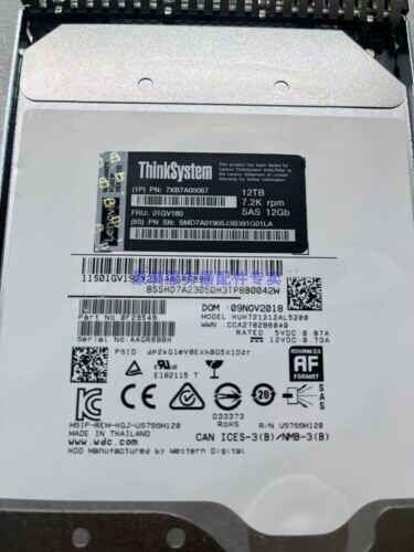 Lenovo 7XB7A00067 01GV180 12TB 12Gb/s SAS Hard Drive - 3.5 Internal for ...