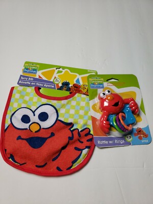 👀Sesame Street Beginnings ELMO Baby Bib & ELMO Rattle w/ Rings NEW | eBay